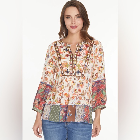 John Mark | Tops | Nwt John Markembroidered Button Up Tunic Multi ...